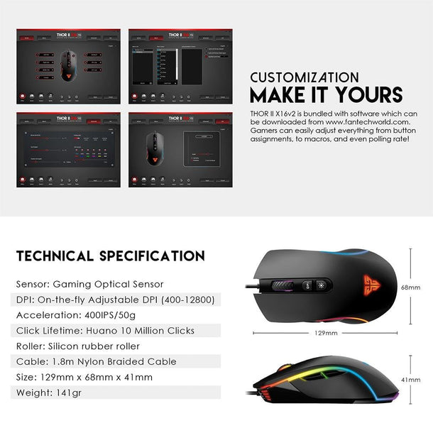 THOR II X16 V2 MACRO RGB GAMING MOUSE – Fantech Jordan